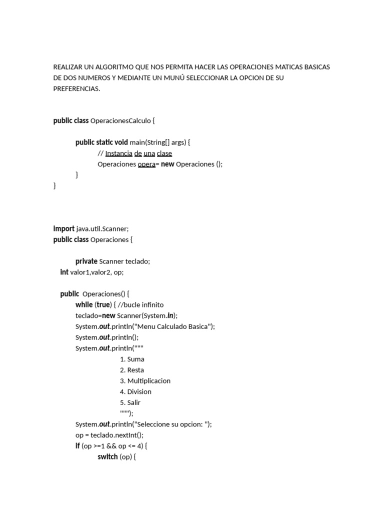 Operaciones Matematicas Basicas | PDF | Matemáticas | Programación de ...