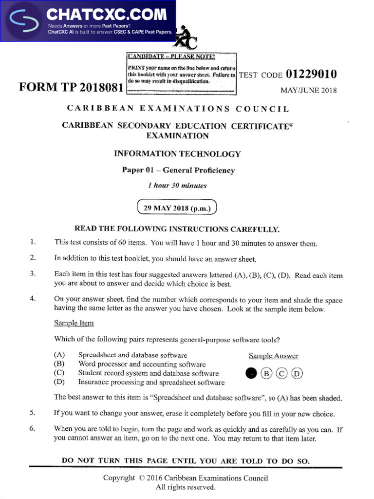 CSEC Information Technology P1 2018 | PDF