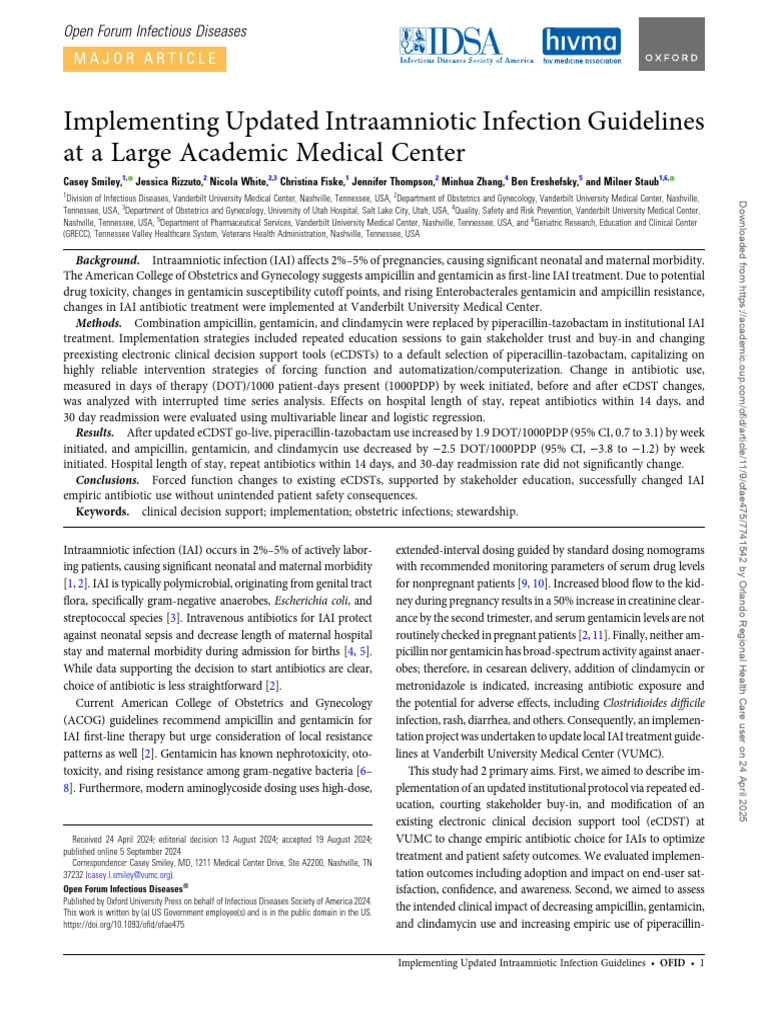 Implementing Updated Intraamniotic Infection Guidelines at a Large ...