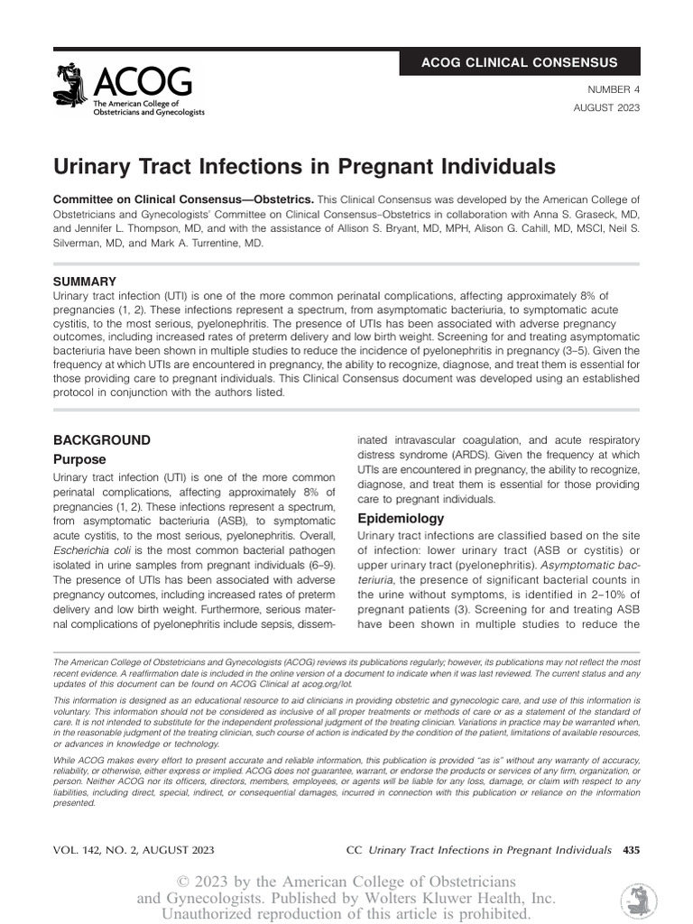 ACOG Clinical Consensus - UTIs in Pregnant Individuals | PDF | Urinary ...