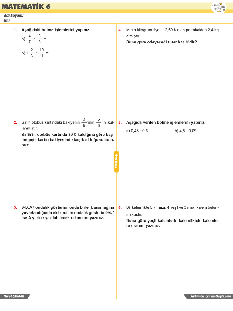 1 ORTAK SINAV 6 SINIF 2 dönem | PDF