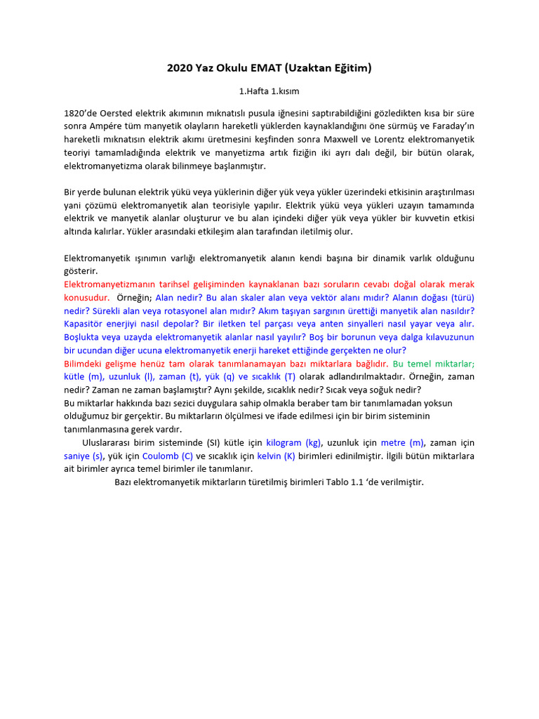 2020 Yaz Okulu Emat | PDF