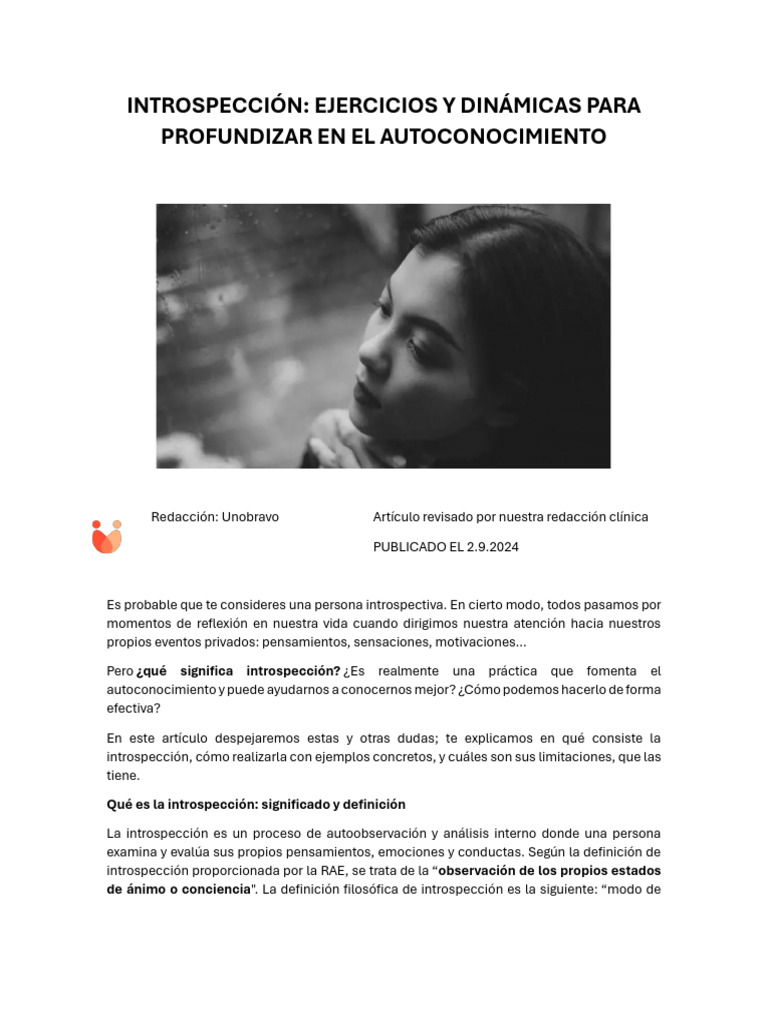INTROSPECCION. Ejercicios y Dinámicas para Profundizar en El Autoconocimiento | PDF ...