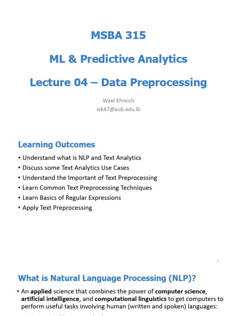 Lect 05 Preprocessing Text | PDF | Analytics | Machine Learning