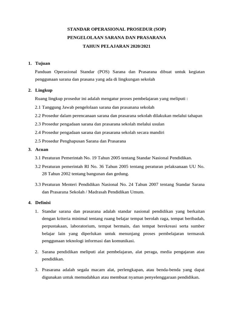 Sop Pengelolaan Sarana Dan Prasarana | PDF