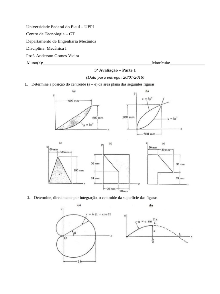 Prova 3 - Parte 1 - Mec 1 | PDF