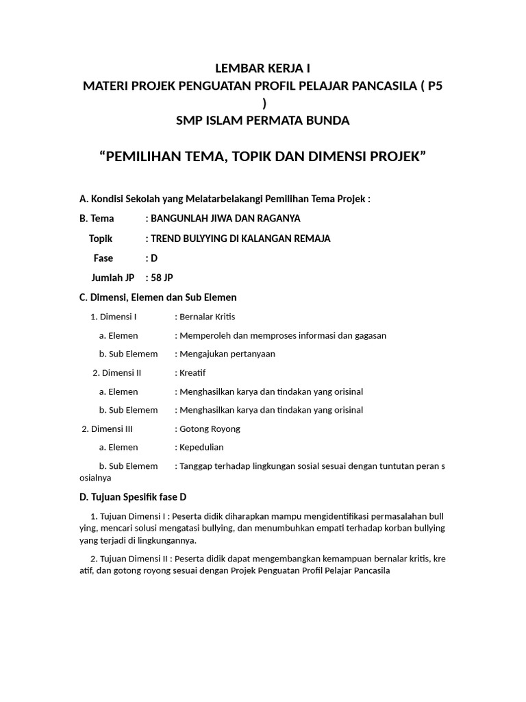 LEMBAR KERJA P5 | PDF