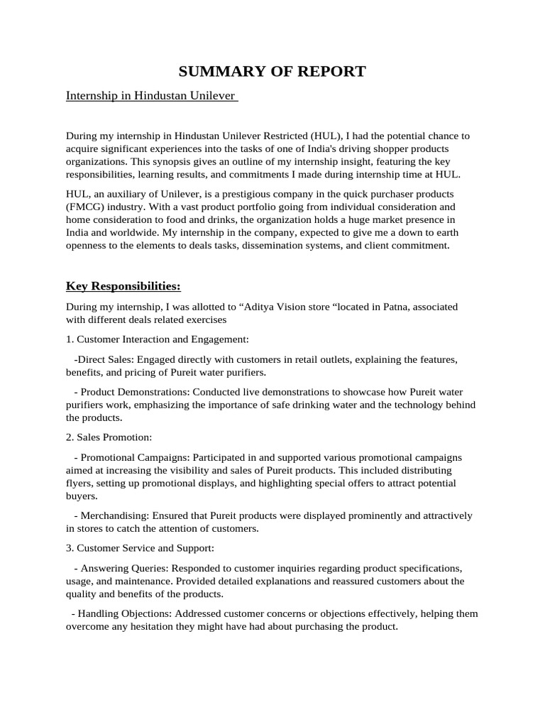 Summary of Report - Final | PDF | Sales | Performance Indicator