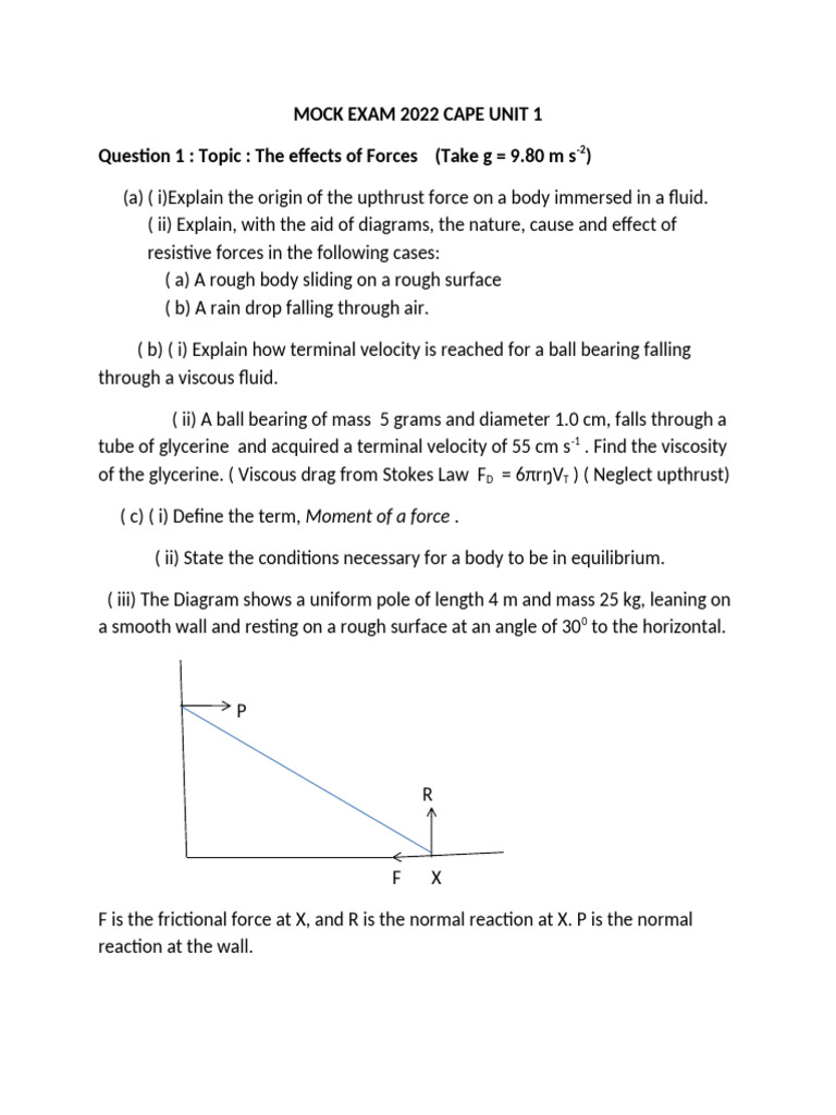 CAPE Unit 1 Mock Exam 2022 Guide | PDF | Waves | Wavelength