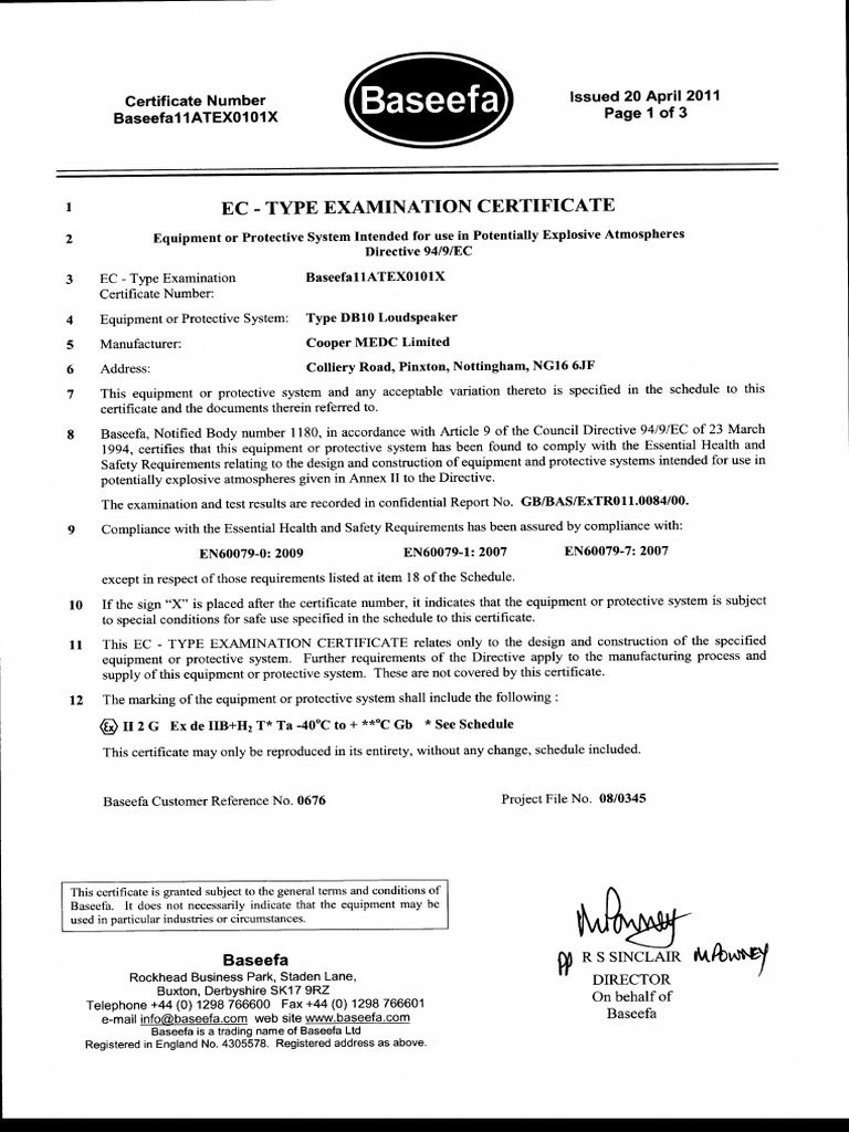 Baseefa 11atex0101x | PDF