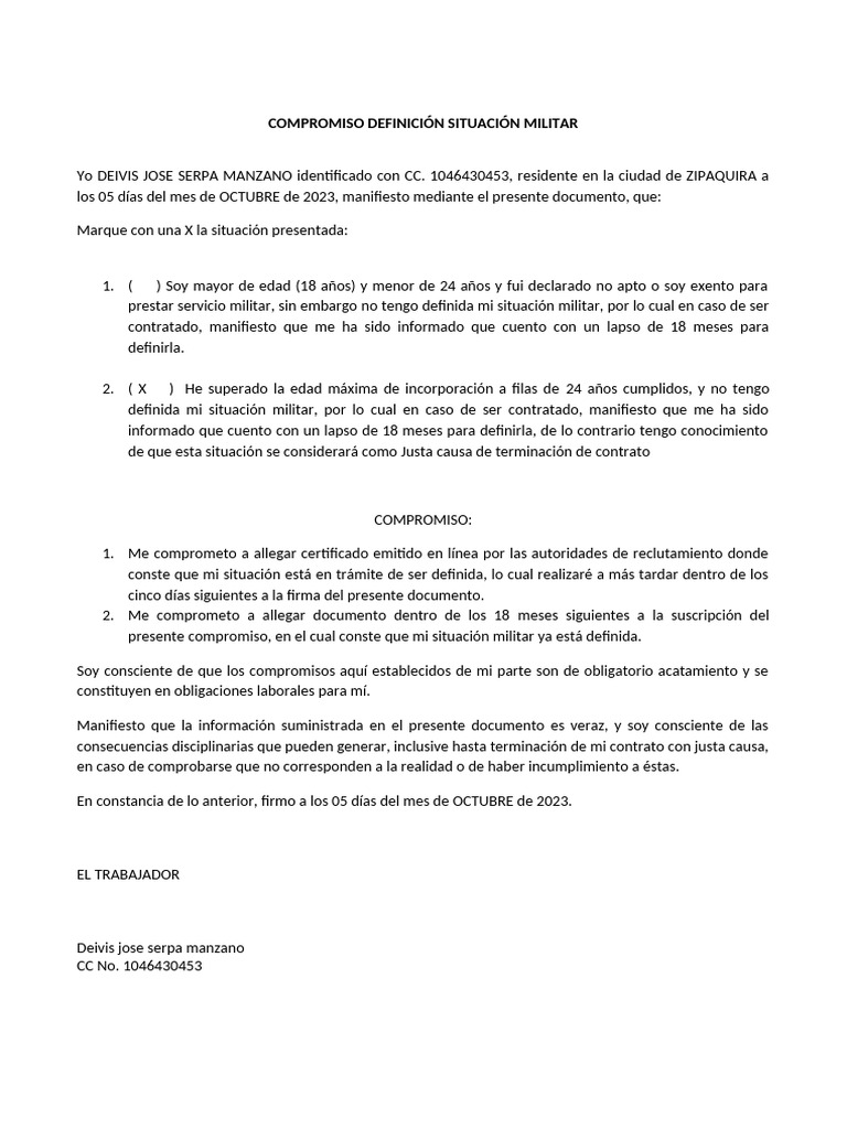 Compromiso Definición Situacion Militar1 | PDF