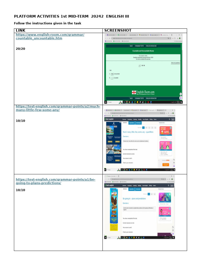 Formato Platform Activities Inglés III | PDF