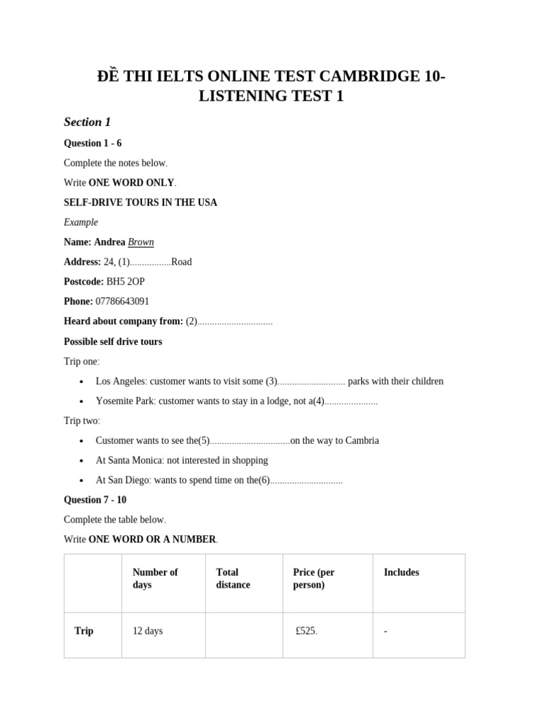 Đề Thi Ielts Online Test Cambridge 10 Listening Test 1 | PDF | Forests ...