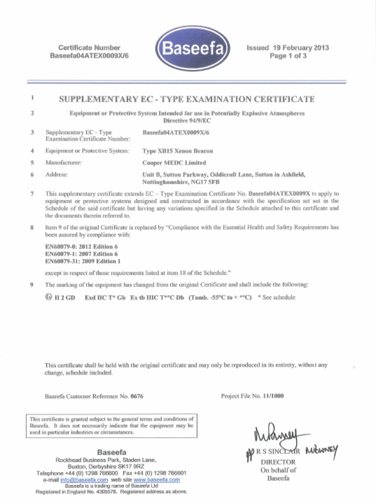 Baseefa 04atex0009x | PDF