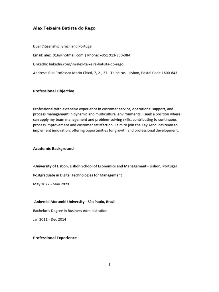 Alex Teixeira Batista: CV Overview | PDF