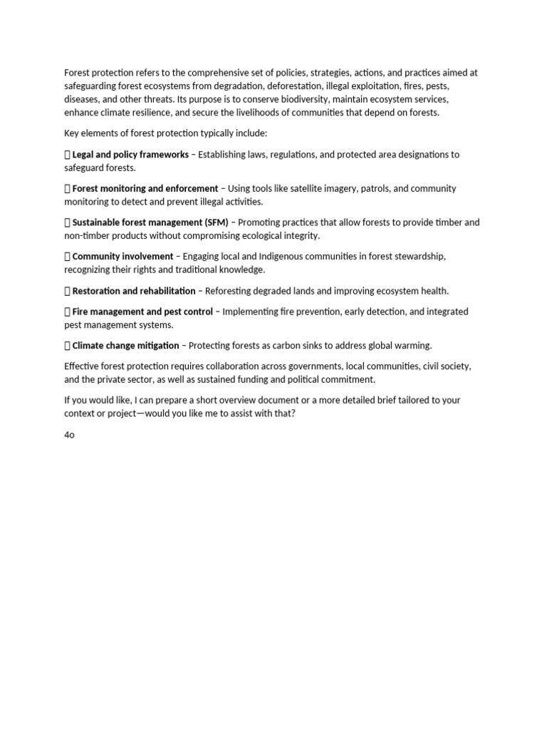 Forest Protection Refers To The Comprehensive Set of Policies | PDF