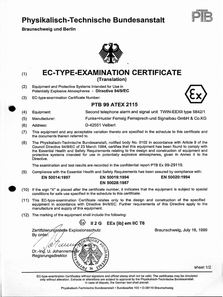 PTB 99ATEX2115 | PDF