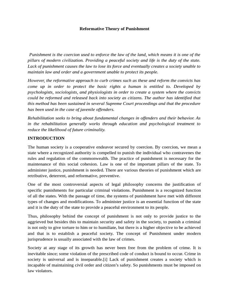 Reformative Theory of Punishment | PDF | Juvenile Delinquency | Crimes