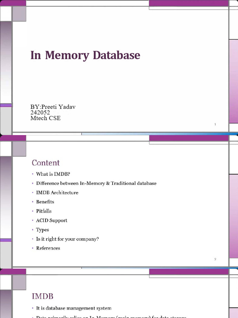 In Memory Database: BY:Preeti Yadav 242052 Mtech CSE | PDF