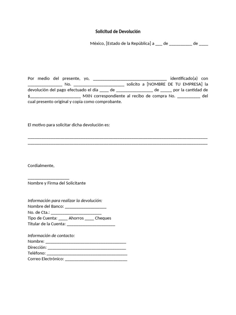 Solicitud de Devolucion | PDF