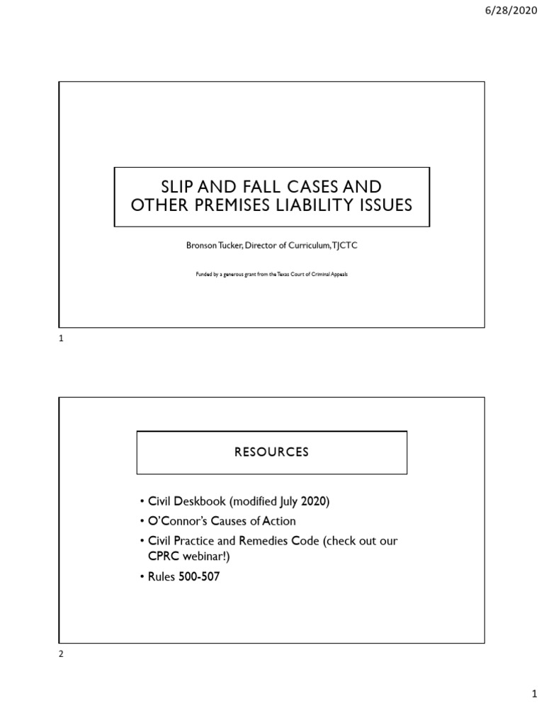 Slip and Fall Cases And Other Premises Liability Issues Handout | PDF ...