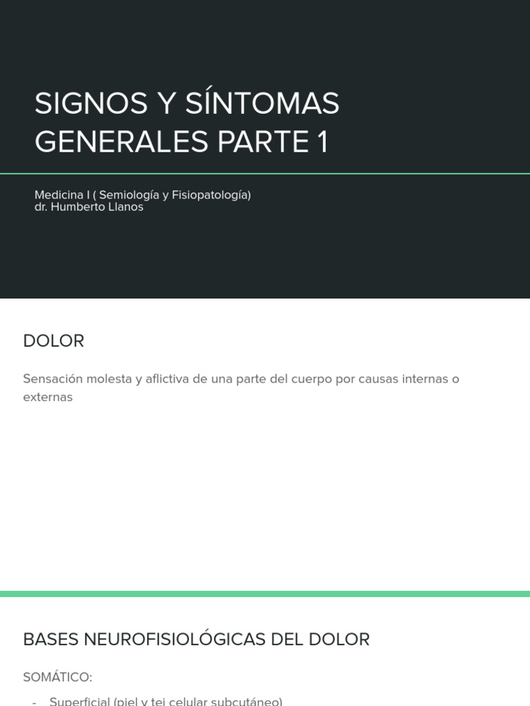 Signos y Síntomas Generales Parte 1 | PDF | Dolor | Fiebre