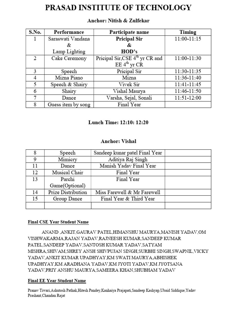 Farewell Program Schedule | PDF