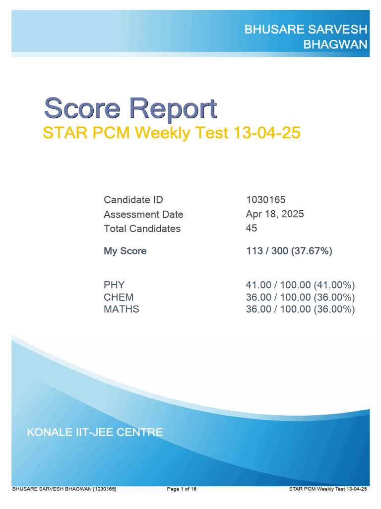 STAR PCM Weekly Test Score Report | PDF | Evaluation Methods | Tests