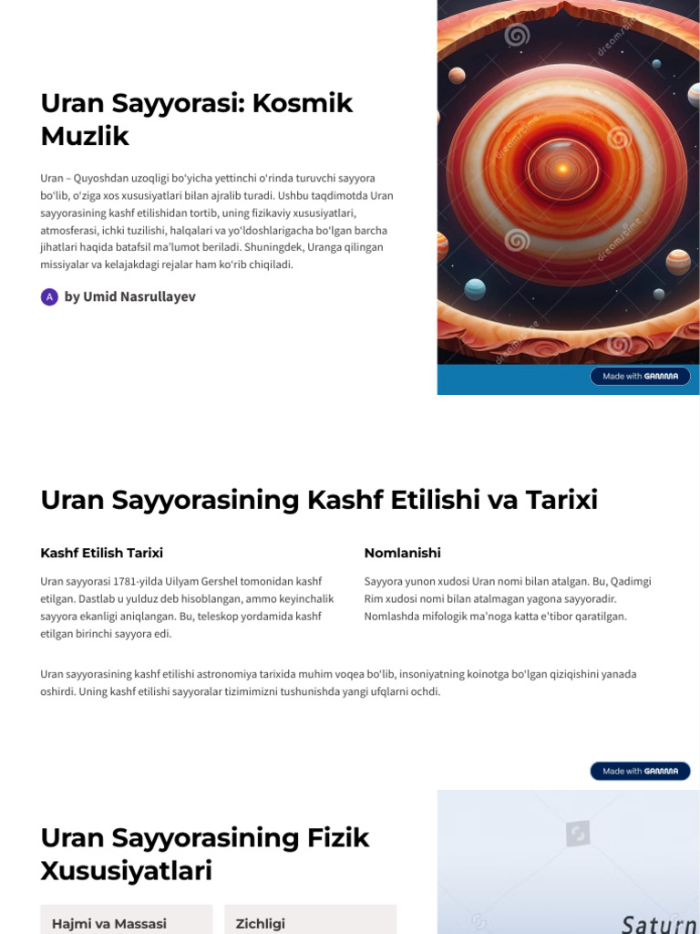 Uran Sayyorasi Kosmik Muzlik | PDF
