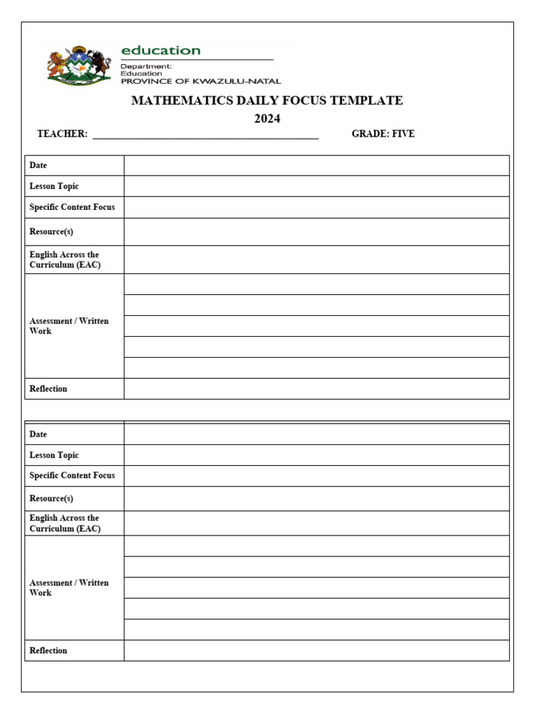 2024 Mathematics Daily Focus Template | PDF