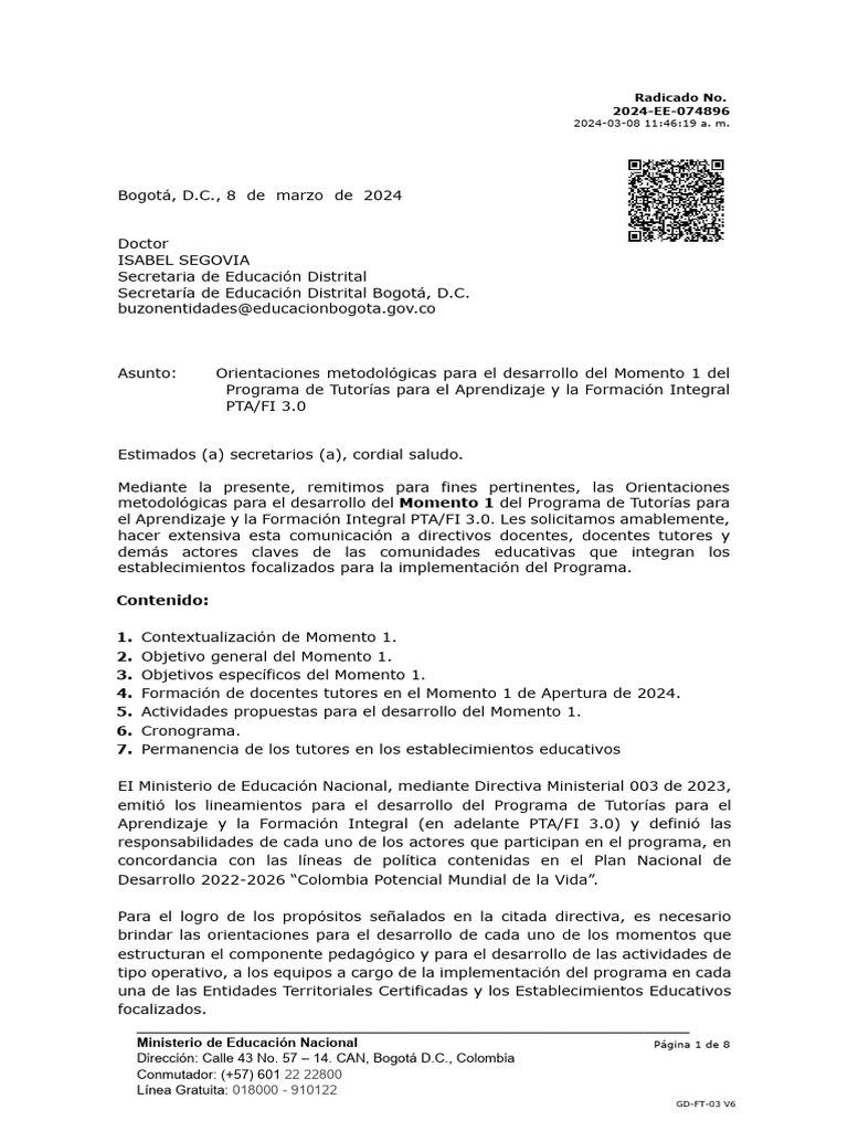 CIRCULAR MOMENTO I | PDF | Pedagogía | Bogotá