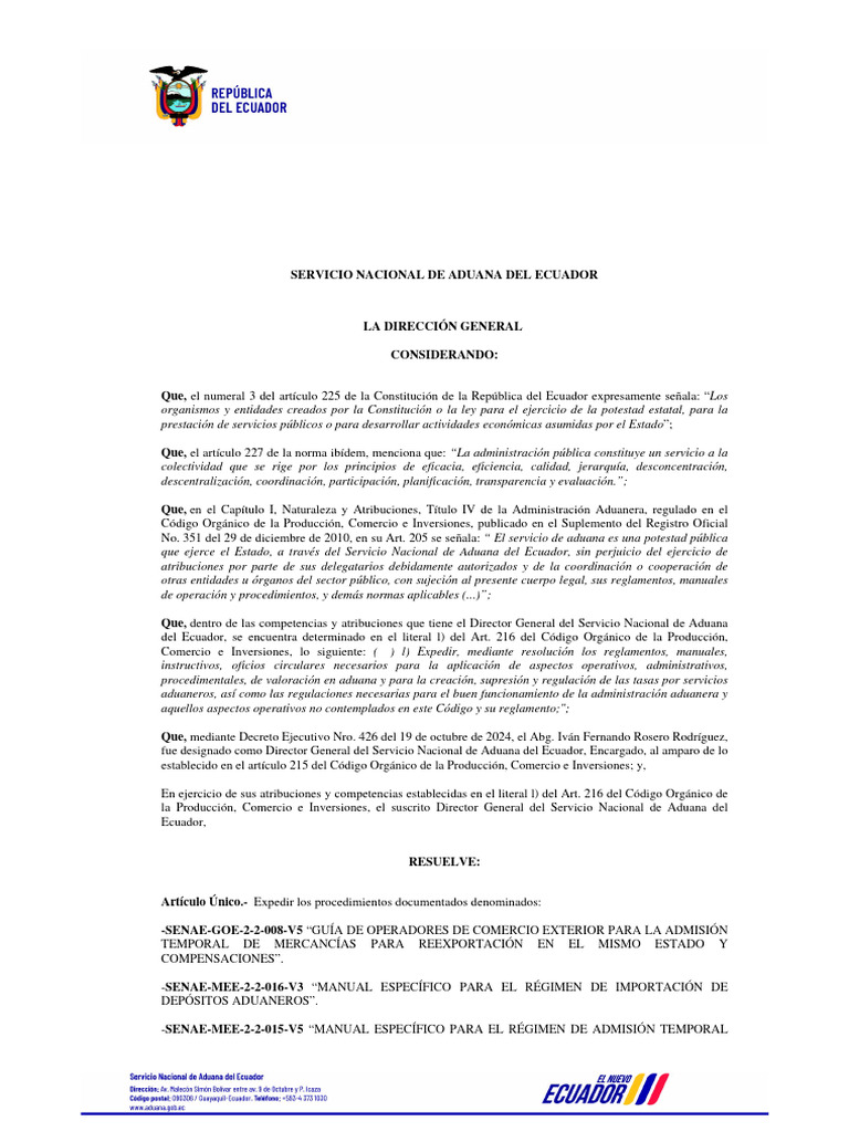 SENAE-SENAE-2025-0020-RE - PROCEDIMIENTO REGIMENES ( 20-70-21) | PDF ...