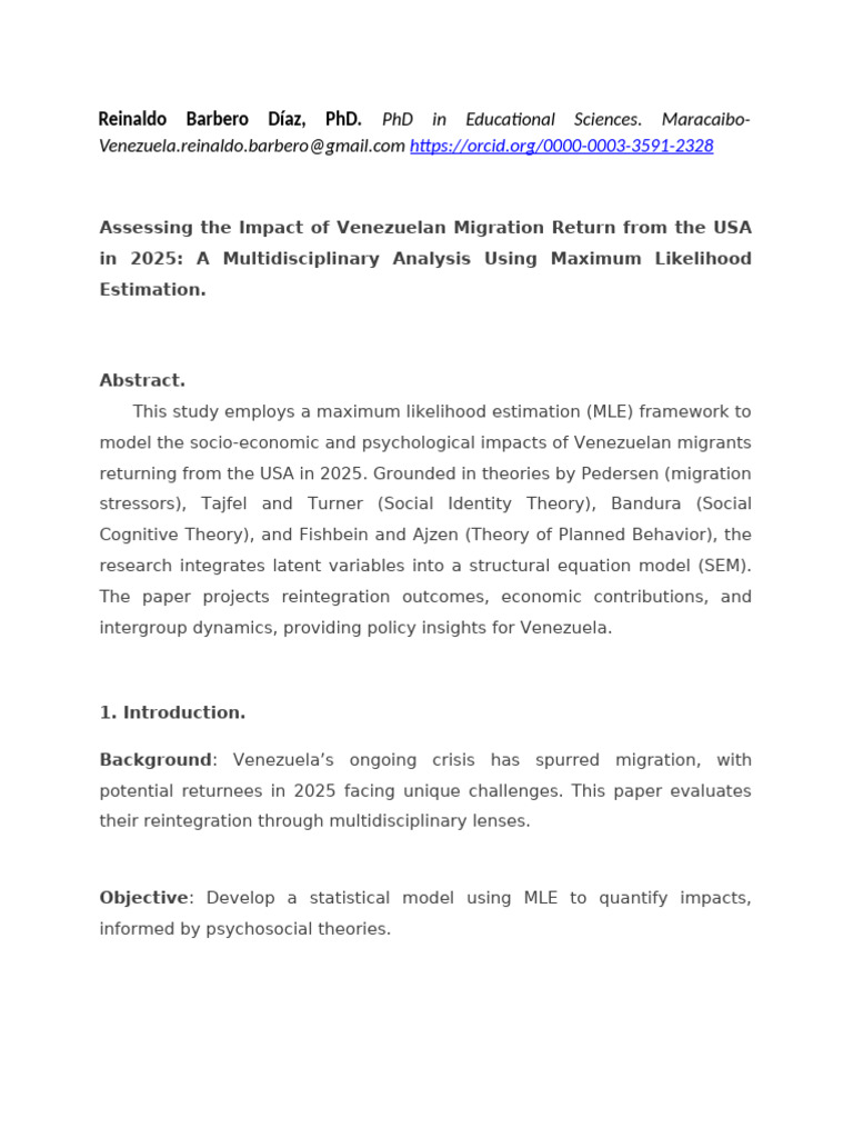 Assessing The Impact of Venezuelan Migration Return From The USA in 2025 Using Maximum ...