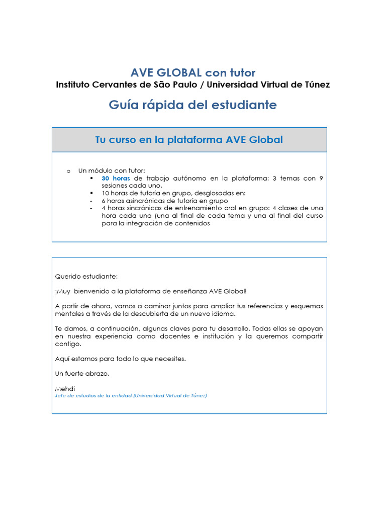 Guía Rápida de Alumno AVE GLOBAL Con Tutor | PDF | Enseñando | Aprendizaje