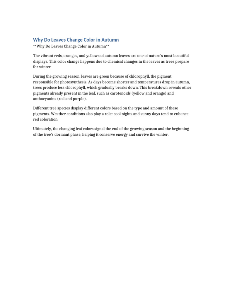 Why Do Leaves Change Color in Autumn | PDF