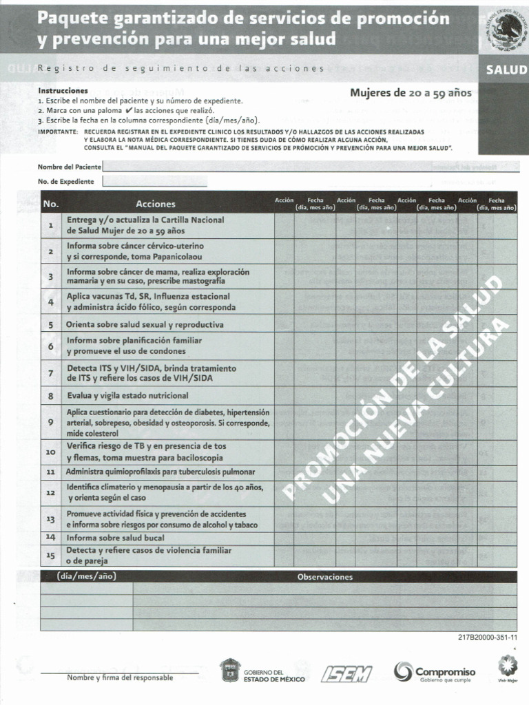 Paquete Garantizado Mujeres 20 A 59 Años Isem | PDF