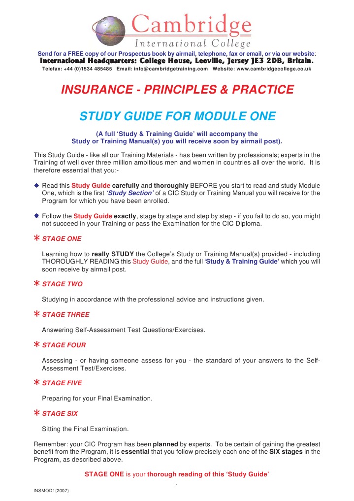 Insurance Principles Study Guide | PDF