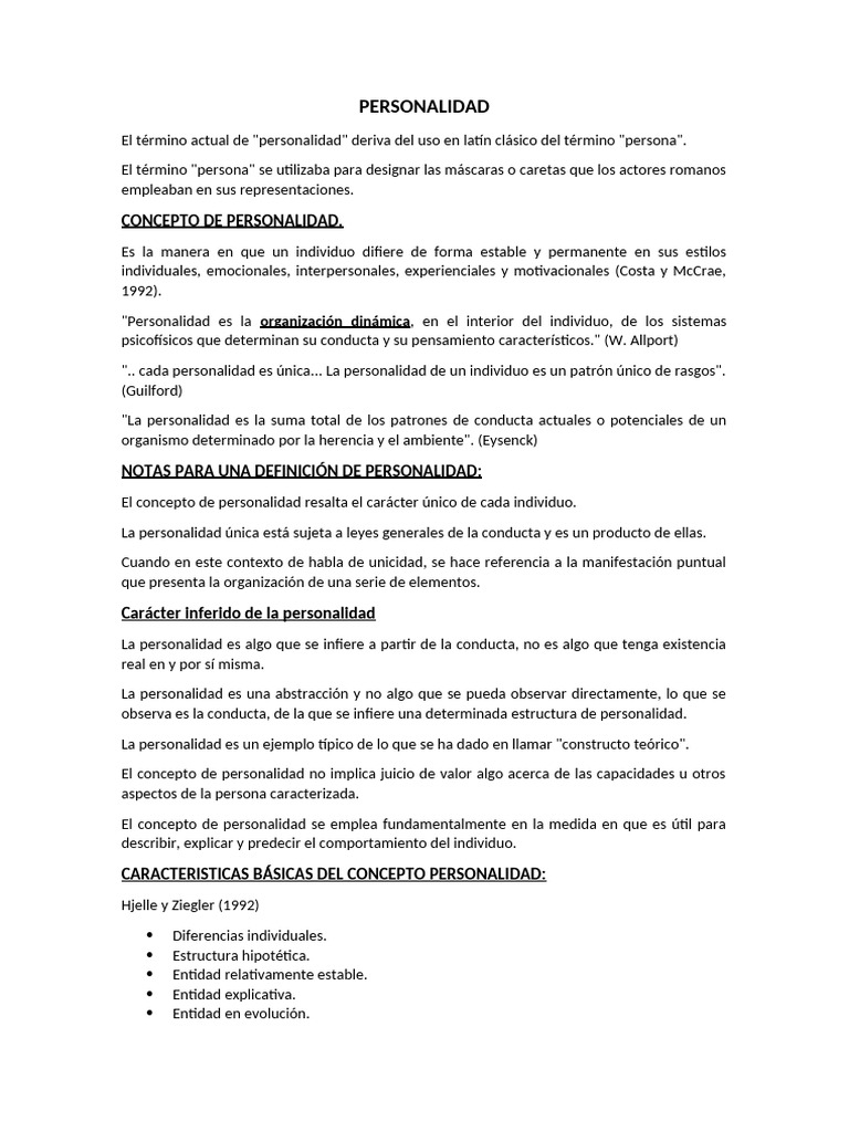 PERSONALIDAD | PDF | Las emociones | Comportamiento