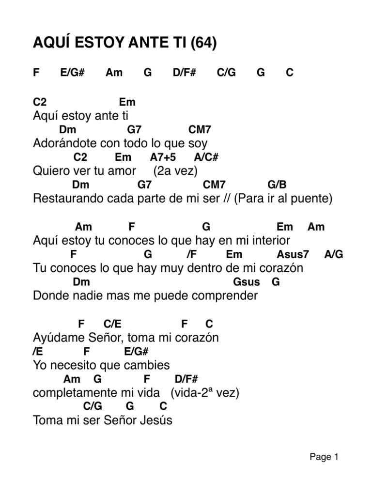 Letra de "Aquí Estoy Ante Ti" | PDF