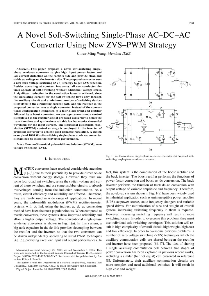A Novel Soft-Switching Single-Phase AC-DC-AC Converter Using New ZVS-PWM Strategy | PDF | Power ...