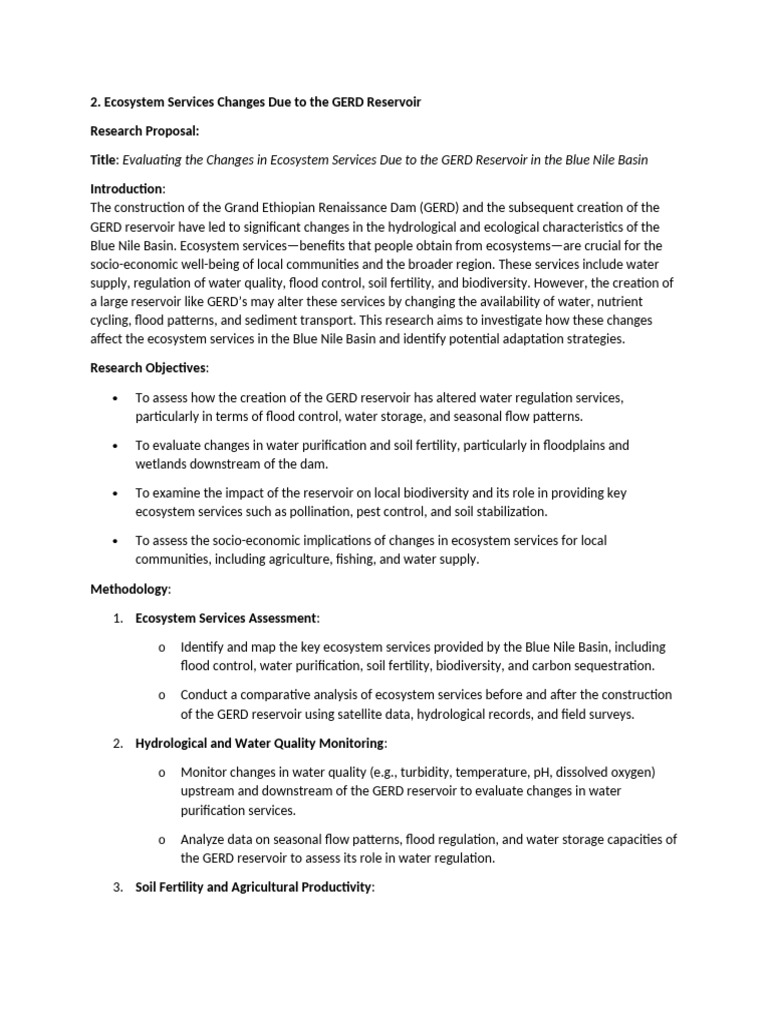 GERD Reservoir's Impact on Ecosystem Services | PDF | Reservoir | Wetland