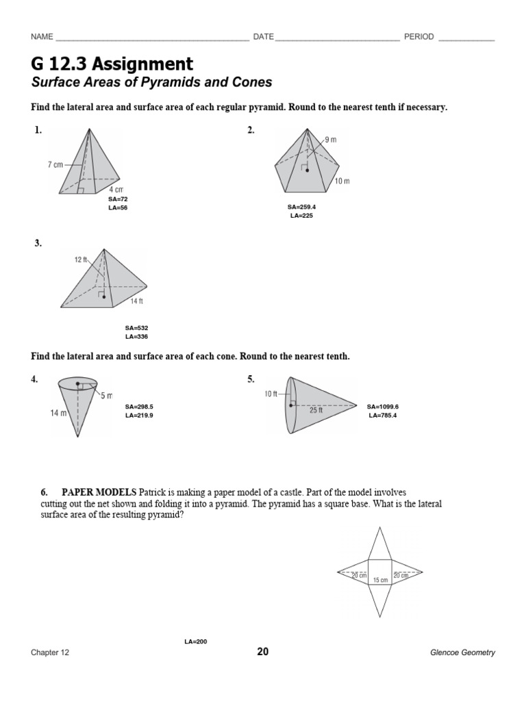 3 Surface Area of Pyramids and Cones Assignment | PDF