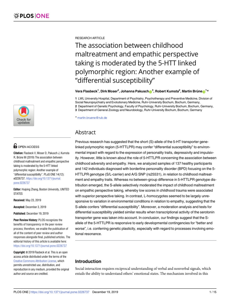 The Association Between Childhood Maltreatment and Empathic Perspective ...