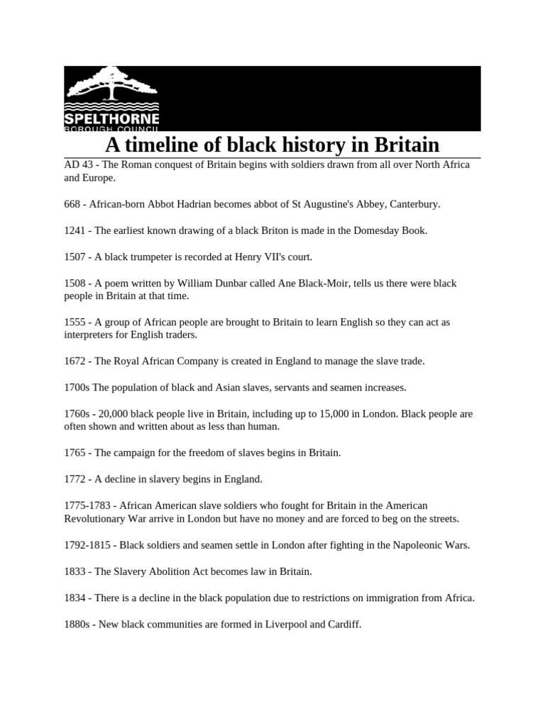 A Timeline of Black History in Britain | PDF | Slavery | United Kingdom