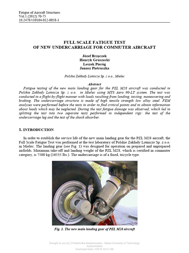 Full Scale Fatigue Test of New Unde | PDF | Landing Gear | Fatigue ...