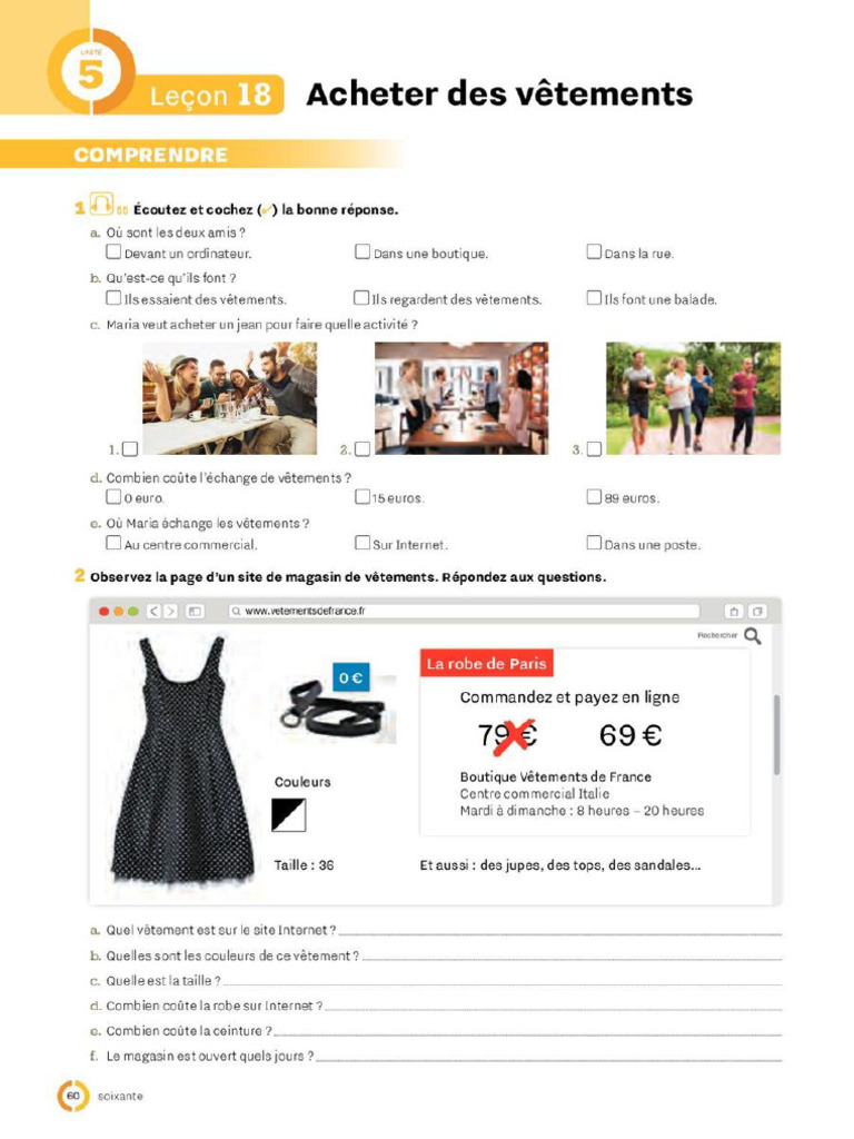 Leçon Acheter Des Vêtements Cahier | PDF