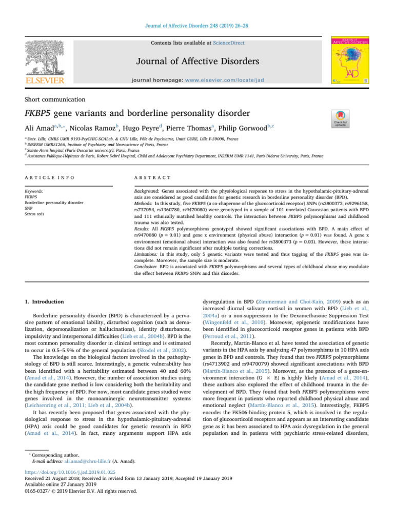 FKBP5 gene variants and borderline personality disorder | PDF ...