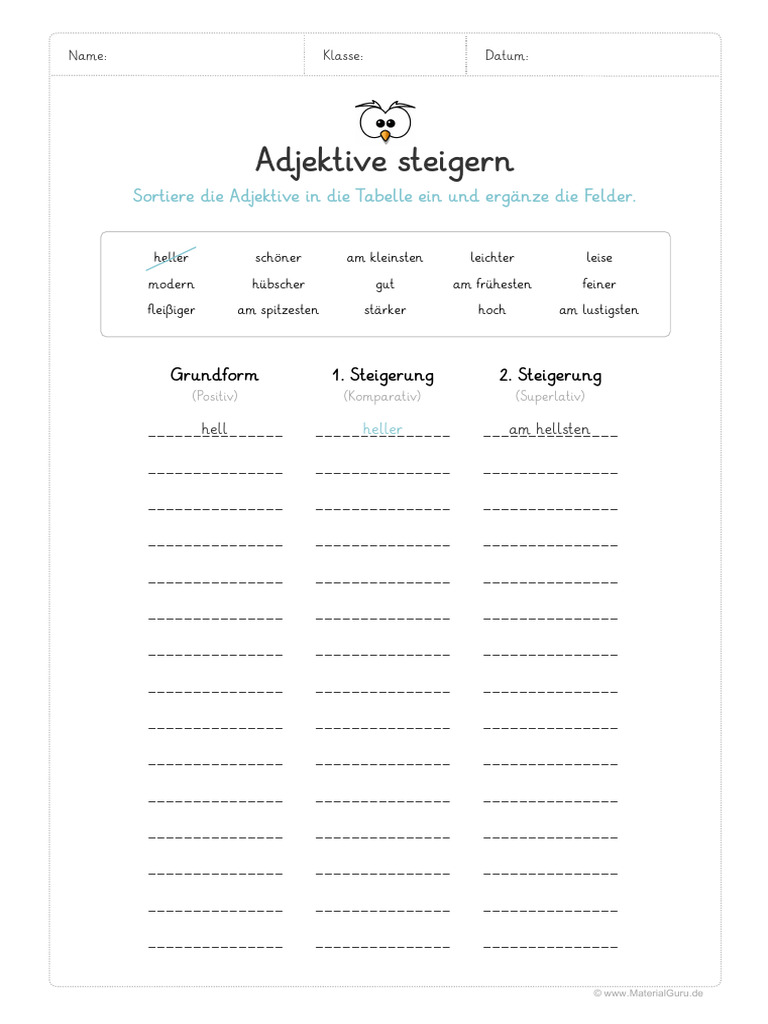 Arbeitsblatt Adjektive Steigern Uebertragen | PDF