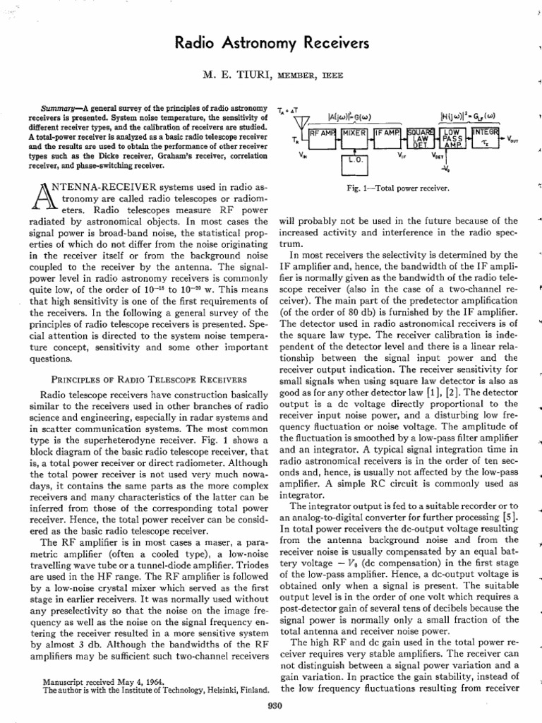 Principles of Radio Astronomy Receivers | PDF | Amplifier | Detector ...