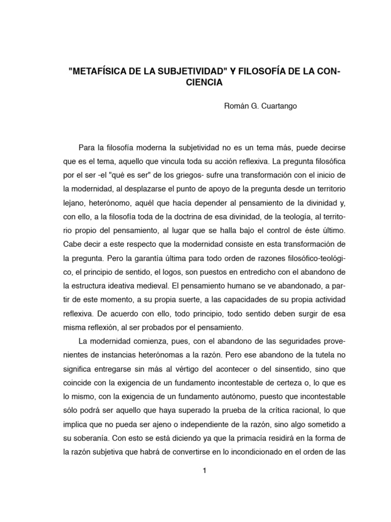 Metafisica de La Subjetividad y Filosof | PDF | Metafísica | Pensamiento